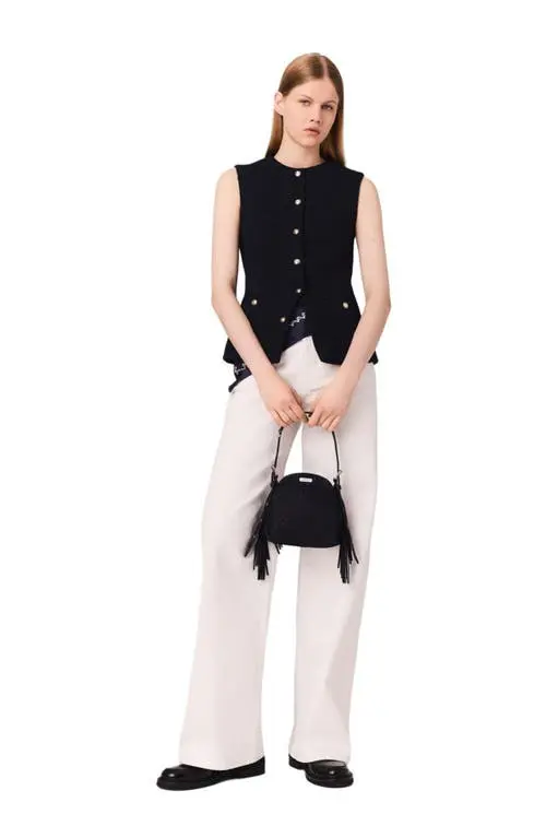 Maje Sleeveless Textured Tweed Waistcoat - Navy