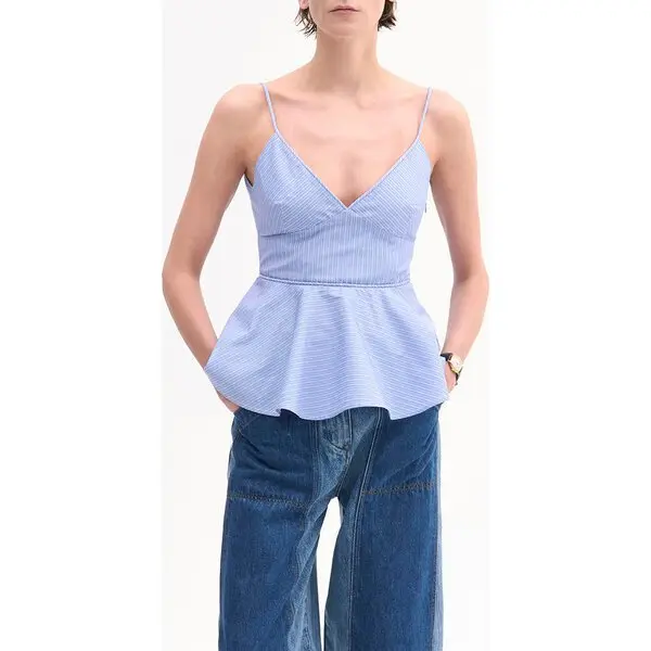 Co Striped Poplin Peplum Camisole