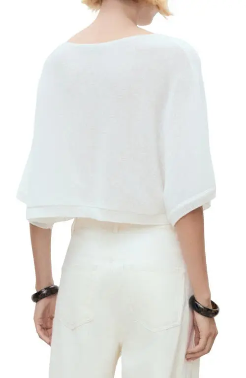 Mango Oversized Fine Knit Cropped Sweater - White