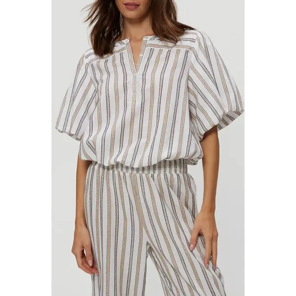 Michael Stars Zephyr Embroidered Stripe Cotton Top - White