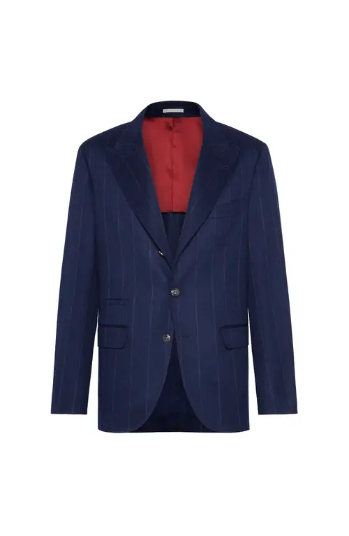 Brunello Cucinelli Wide Chalk Stripe Deconstructed Blazer - Avio Blue