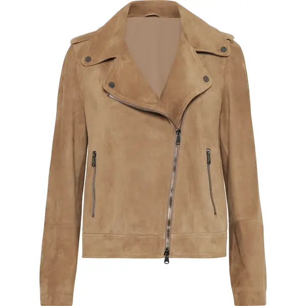 Brunello Cucinelli Suede Biker Jacket - Hazelnut