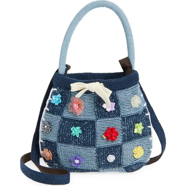YANYAN Embellished Check Cotton Knit Handbag