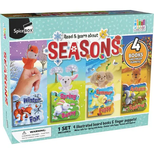 FIRST LIBRARY Four Seasons 4 Diecut Board Books With Finger Puppets