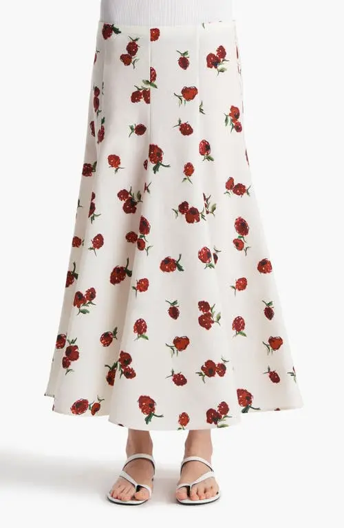 Khaite Lenno Raspberry Print Organza Midi Skirt - Raspberry/cream 628