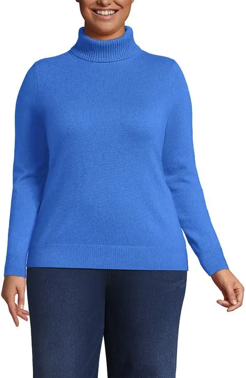 LANDS' END Cashmere Turtleneck Sweater - Muted Cobalt Blue