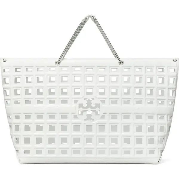 Tory Burch Ella Croc Embossed Leather Shopping Basket Tote - Blanc