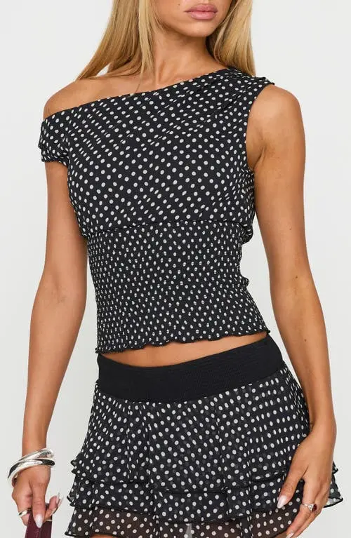 Princess Polly Polka Dot One-shoulder Top