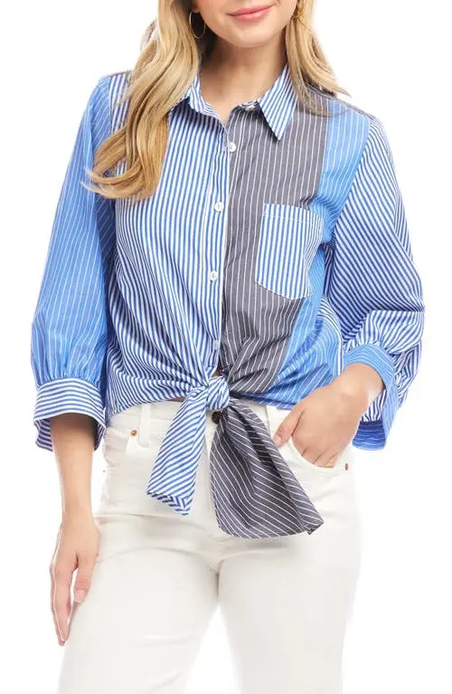 Karen Kane Mixed Stripe Tie Front Button-up Shirt