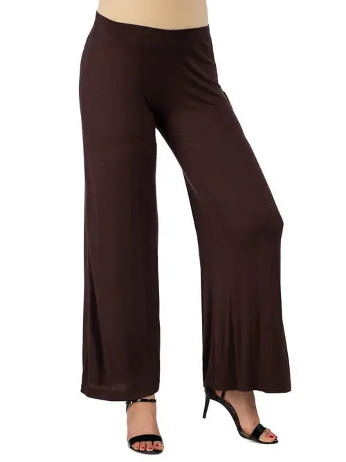 24SEVEN COMFORT APPAREL Maternity Palazzo Pants - Brown