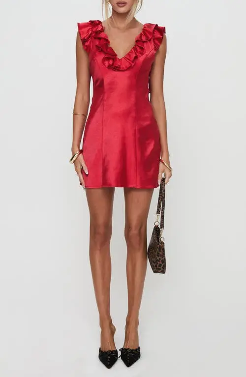 Princess Polly Ruffle Satin Mini Dress - Red