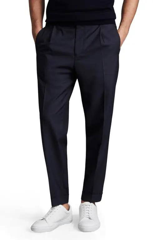 REISS Pleated Recycled Polyester Blend Trousers - Navy