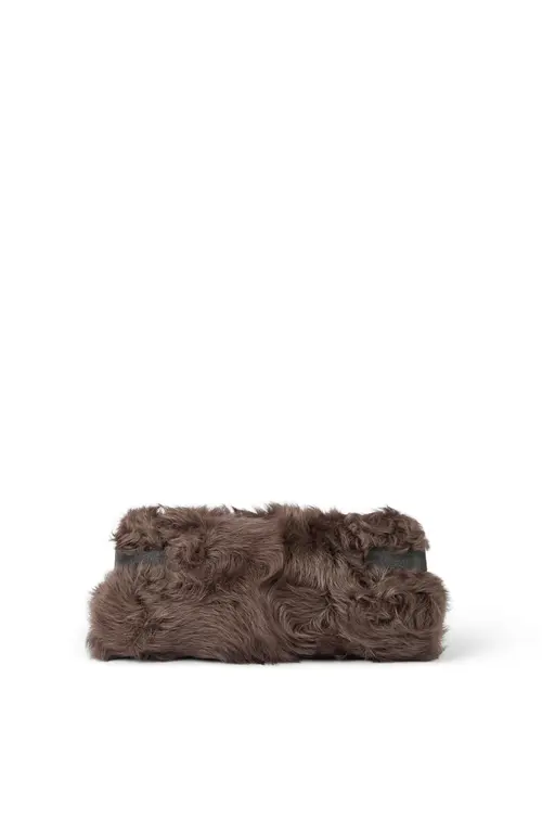 Brunello Cucinelli Wavy Shearling Essence Pouch Bag - Rust Brown