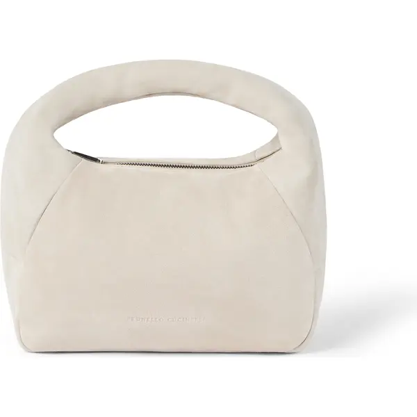 Brunello Cucinelli Small Suede Hobo Bag - Ecru