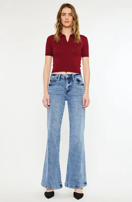 KANCAN Avonlea Essentials High Rise Wide Leg Flare Jeans - Medium Wash
