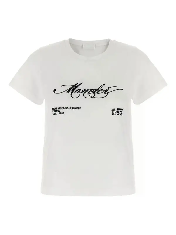 Moncler Cotton T-shirt With Embroidered Logo - White