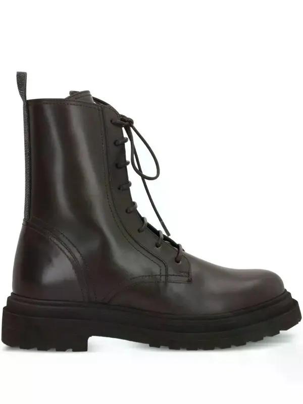 Brunello Cucinelli Lace-up Leather Platform Boots - Brown