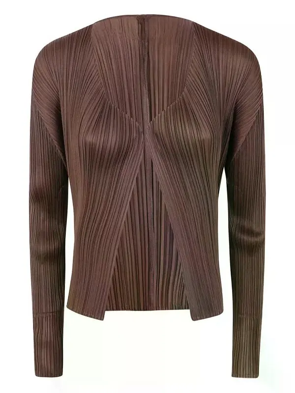 Issey Miyake Pleated Long-sleeved Cardigan - Brown