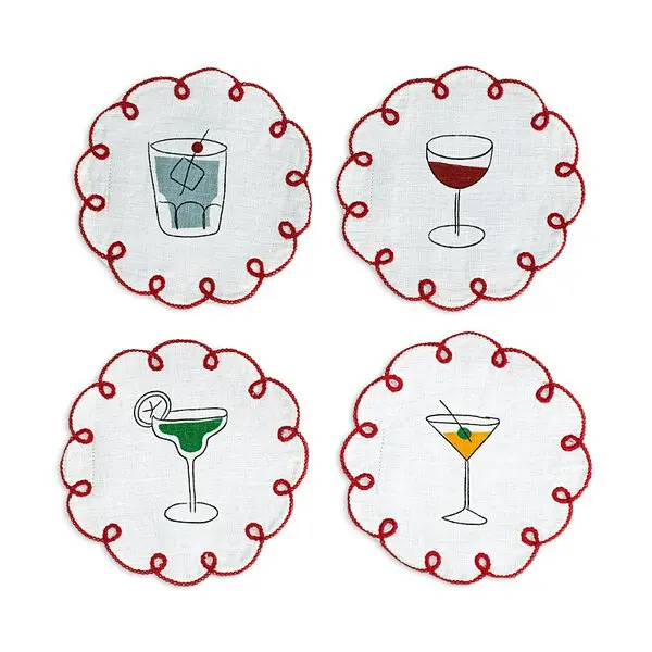 MISETTE Embroidered Linen Coasters, Set Of 4 - Multi