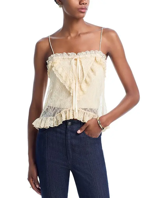Alice + Olivia Alessia Lace Ruffled Top
