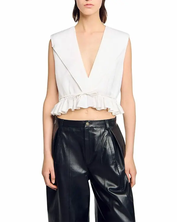 Sandro Ruffled Cropped Top