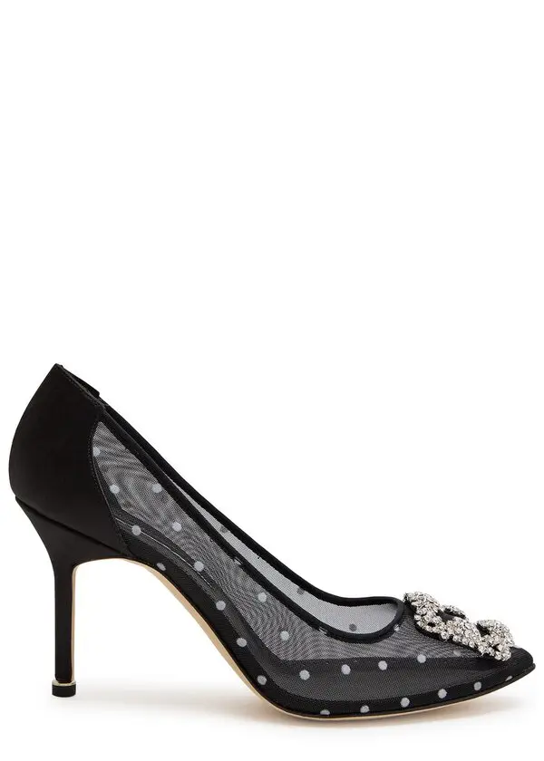 Manolo Blahnik Hangisi 90 Polka-dot Mesh Pumps