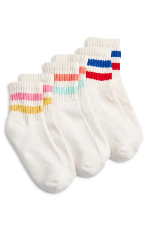 AMERICAN TRENCH Assorted Retro Stripe Cotton Blend Quarter Socks Pack Of 3 - White - Coral/gold/red