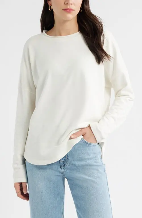 Caslon Rolled Crewneck Terry Sweatshirt - Ivory Pristine