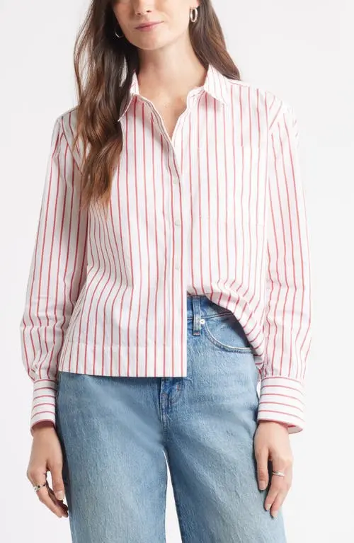 Caslon Long Sleeve Striped Button-up Shirt - White- Red Carley Stripe