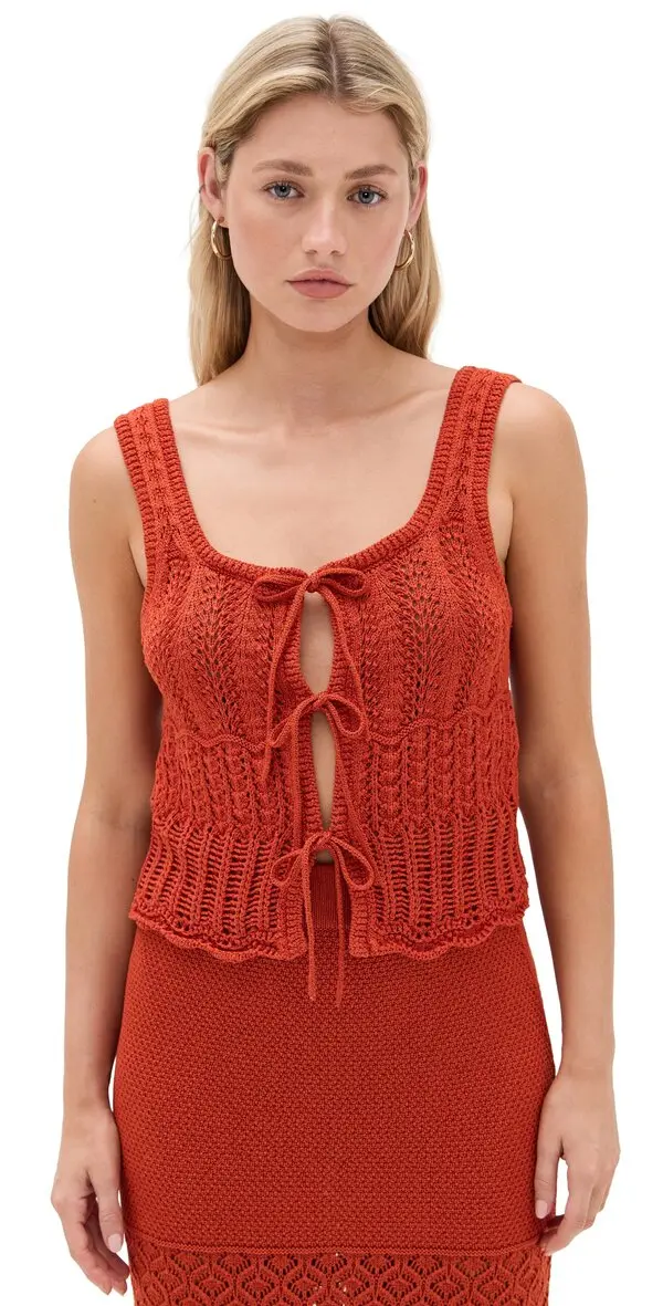 Madewell Pointelle Front Tie Sweater Tank - Rustic Flame