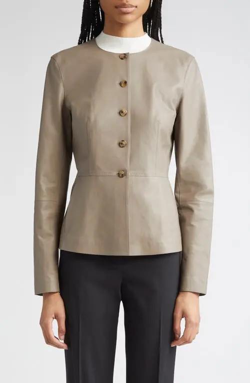 Lafayette 148 New York Fitted Lambskin Leather Jacket - Mink Grey