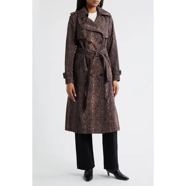 Bcbgmaxazria Animal Print Trench Coat - Brown Snake