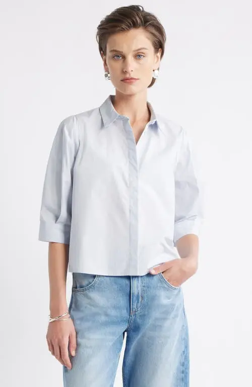 Nordstrom Cotton Button-up Shirt With Puff Sleeves - Blue Dawn