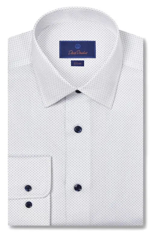 David Donahue Slim Fit Dot Print Dress Shirt - White/navy