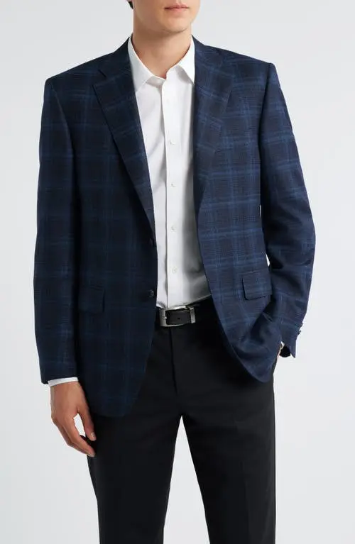 Canali Siena Regular Fit Plaid Super 130s Wool Sport Coat - Navy