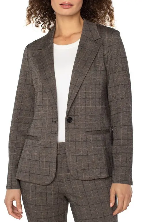LIVERPOOL Fitted One-button Plaid Blazer - Cedar/black Windowpane Plaid