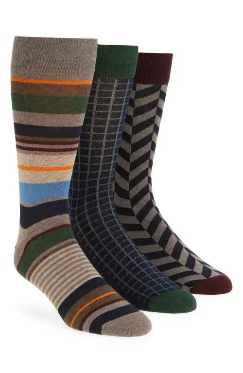 Nordstrom Assorted Combed Cotton Blend Dress Socks Pack Of 3 - Brown/blue Multi