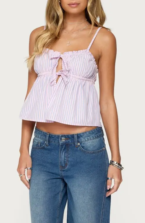 EDIKTED Avenley Stripe Tie Front Babydoll Camisole