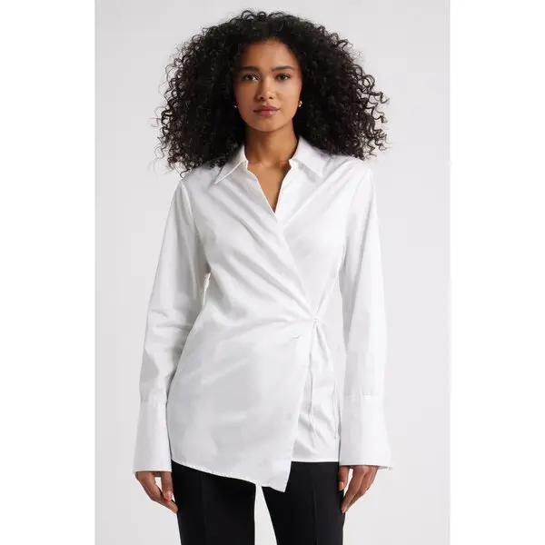 OPEN EDIT Asymmetric Cotton Poplin Wrap Shirt