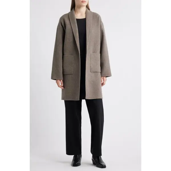 Eileen Fisher Shawl Collar Double Woven Wool Coat