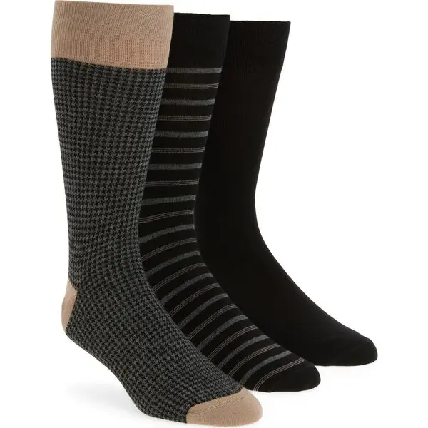 Nordstrom Assorted Combed Cotton Blend Dress Socks Pack Of 3 - Black Brown Multi