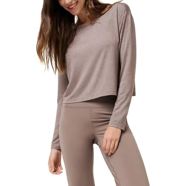 Travis Mathew Celestia Long Sleeve Performance T-shirt - Heather Truffle
