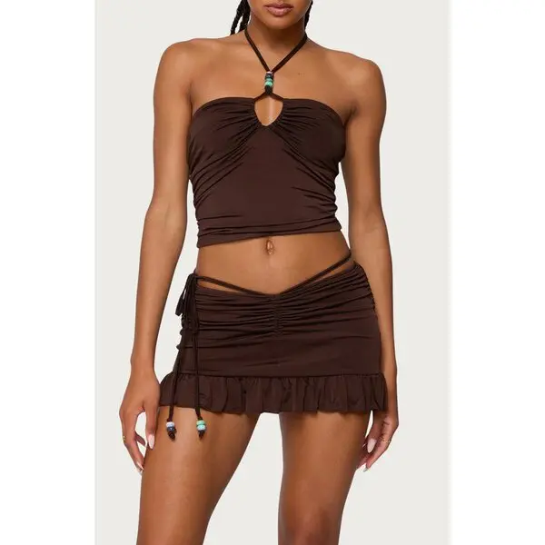 EDIKTED Beaded Halter Crop Top