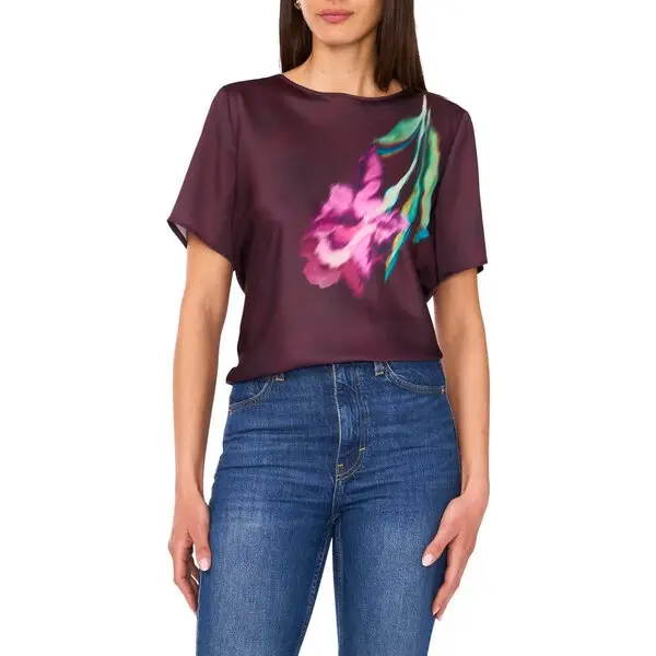 Vince Camuto Crewneck Short Sleeve Satin Top