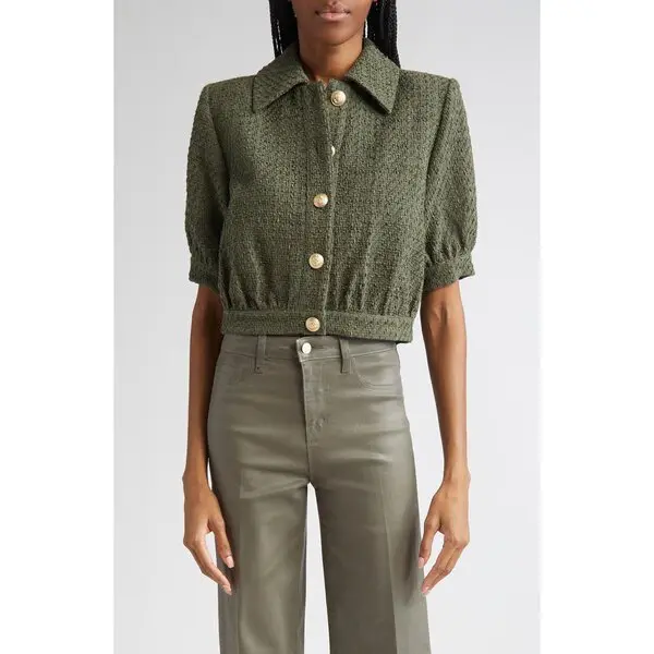 L'Agence Cove Short Sleeve Tweed Crop Jacket - Beetle