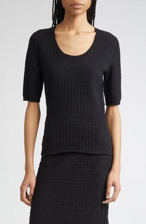 Lafayette 148 New York Mixed Stitch Short Sleeve Sweater - Black
