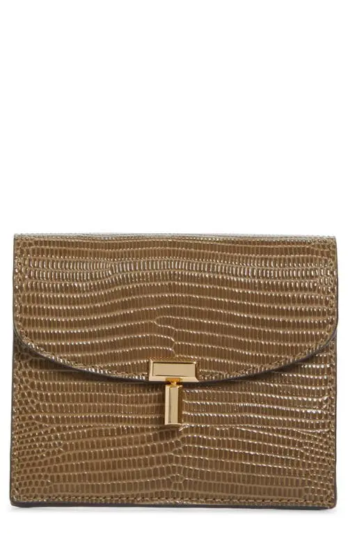 TOTÊME T-lock Lizard Embossed Leather Card Holder - Dark Olive
