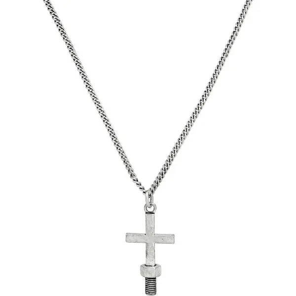 All Saints Screw Cross Pendant Necklace - Warm Silver