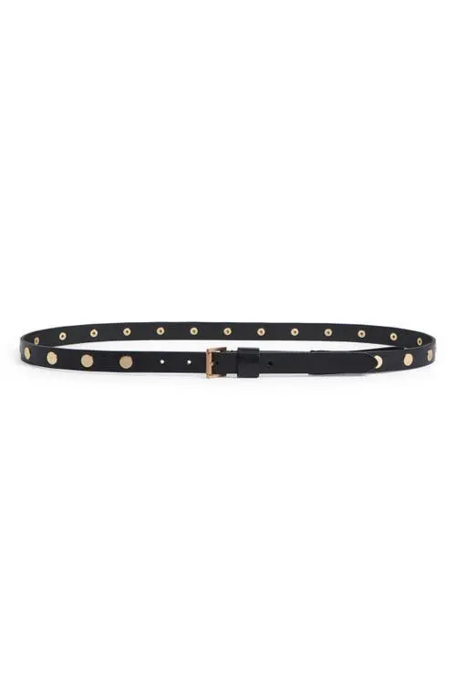 All Saints Flat Studded Leather Belt - Black/ Warm Brass