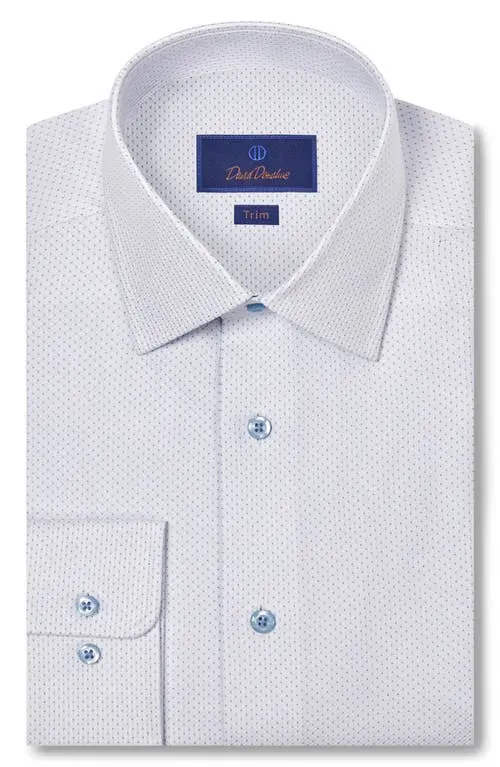 David Donahue Trim Fit Dobby Dot Dress Shirt - White/sky